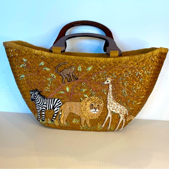 Cappelli Straworld | Bags | Vintage Straw Cappelli Safari Purse Wood ...